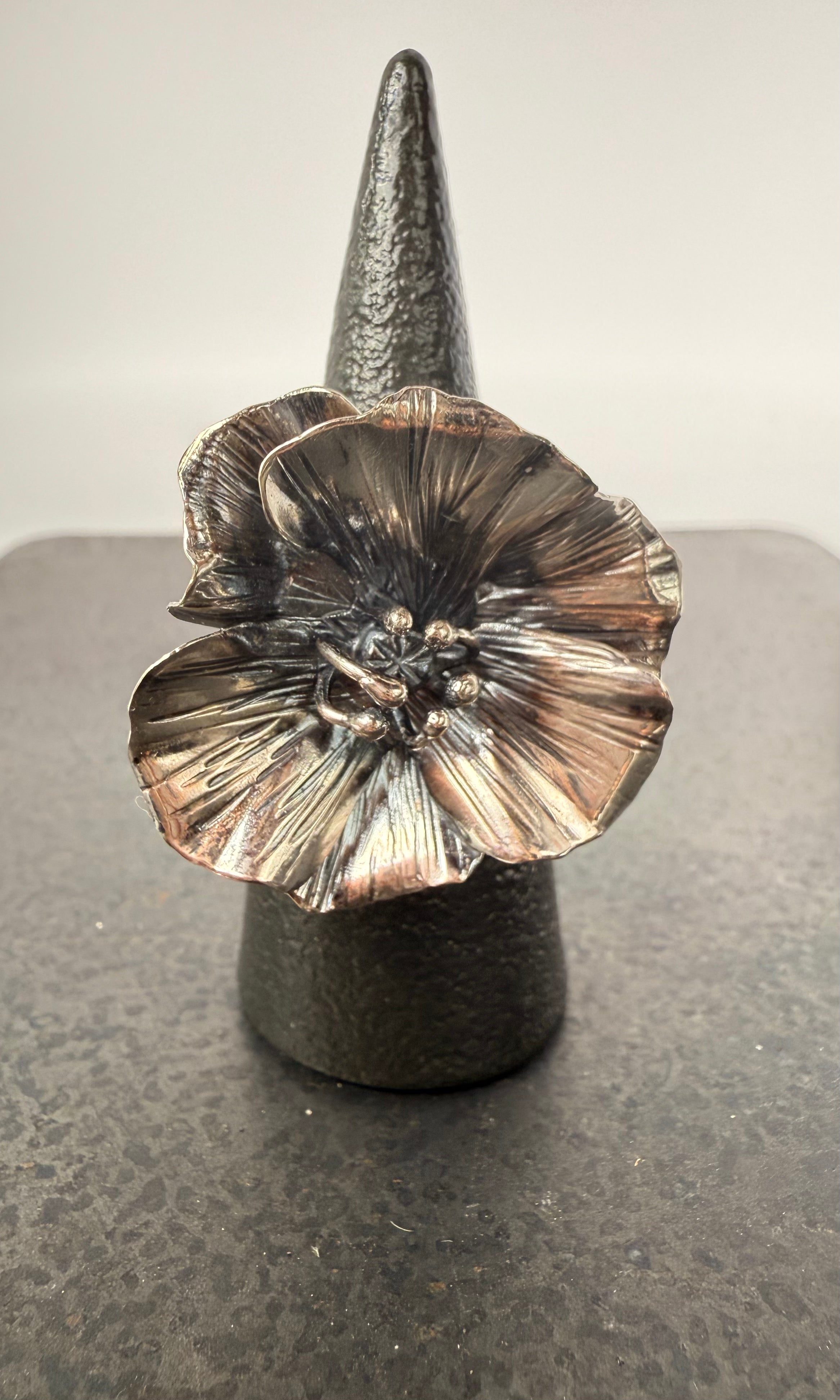 Sterling Silver Poppy Ring | Hand-Fabricated Botanical Statement Jewel ...